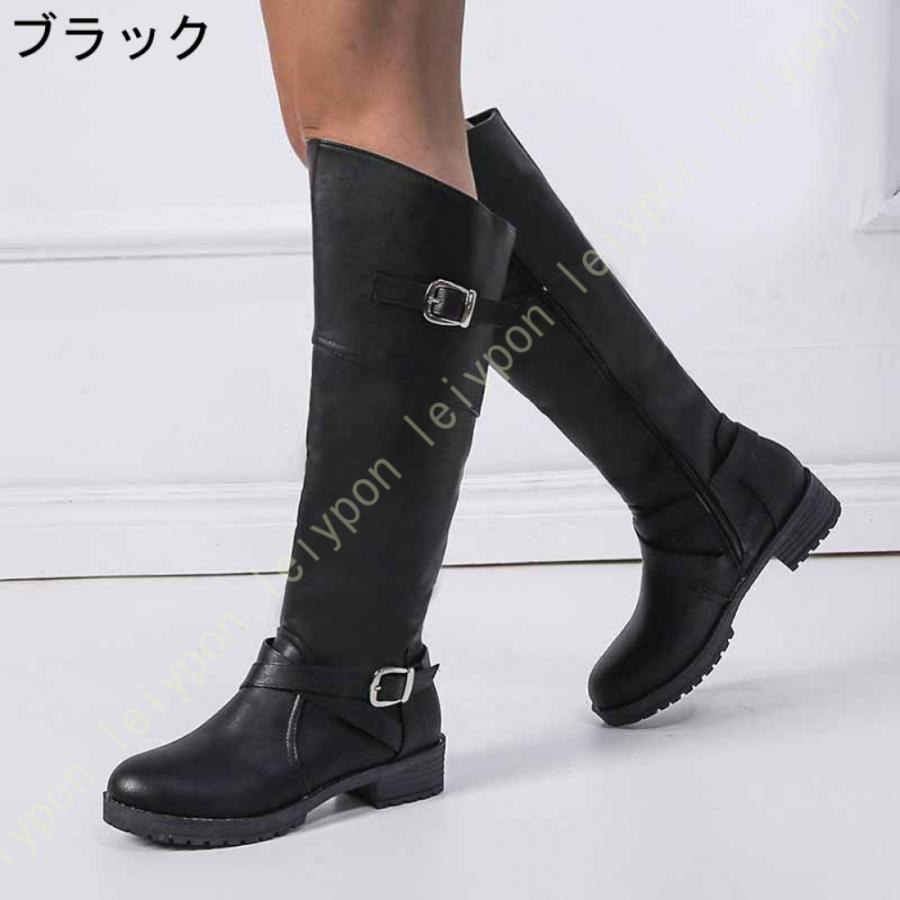 ブーツ ロング ベルトバックル レディース ラウンドトゥ 美脚 ヒール 大きいサイズ 小さいサイズ 歩きやすい ジョッキーブーツ レザー調 サイドジッパー付き : leiypon - 通販 ...