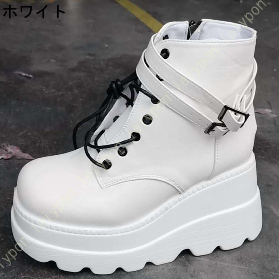 レースアップブーツ レディース ラウンドトゥ 厚底ショートブーツ 脚長 美脚 ハイヒール ウェッジヒール ウェッジ ショートブーツ ダブルベルト ブーティ 8cm :ane-ryk ...