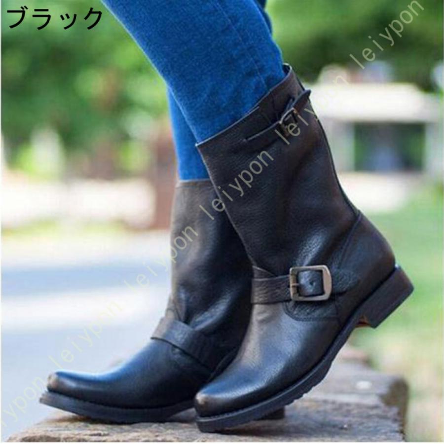エンジニアブーツ ショートブーツ 幅広 ブーツ ローヒール レディース ベルトバックル 黒 ショート丈 疲れない くしゅくしゅ ベルト飾り ぺたんこ 厚底 : leiypon - 通販 ...