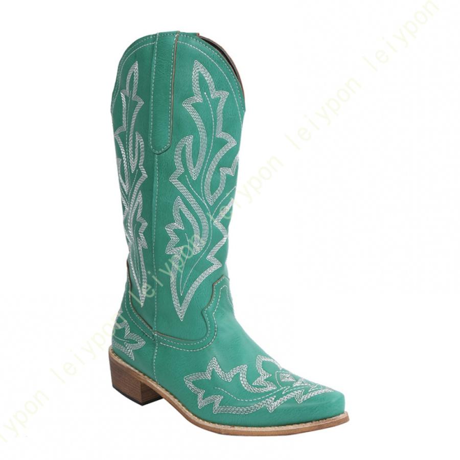 ウエスタンブーツ レディース 本革調 ミドルブーツ レディース ブーツ ローヒール 刺繍 黒 大きいサイズ ミドルブーツ ステッチ ジョッキーブーツ グリーン : ane-ryk-xz3014 ...