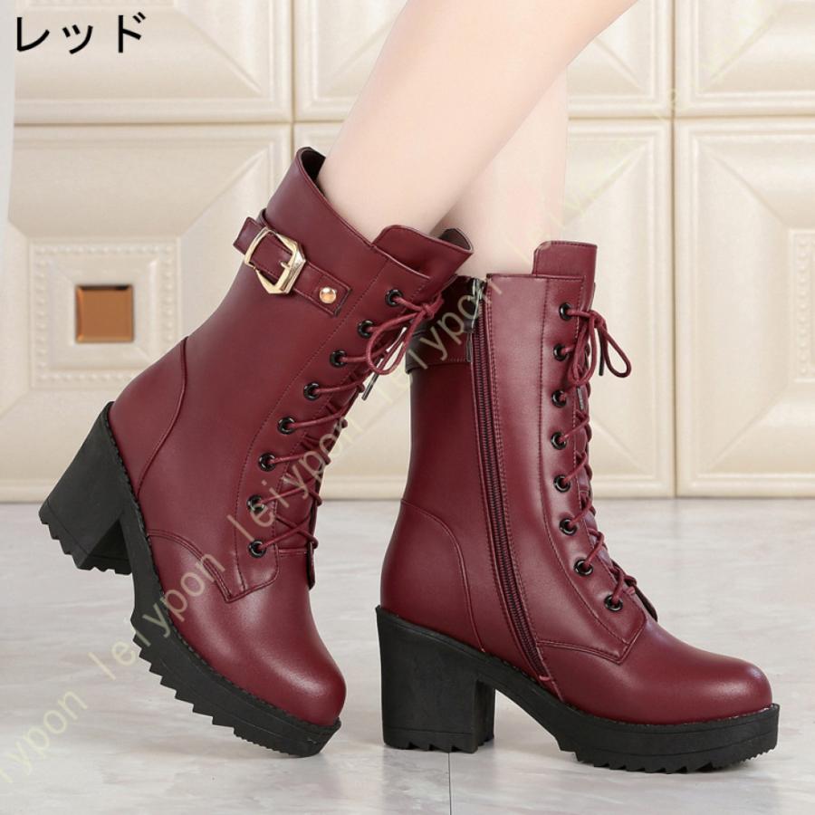 編み上げブーツ ゴスロリ風 チャンキーヒール 厚底 本革 ミドル ブーツ レースアップ ゴシック ロリータ レディース ファスナー付き ファッション ストーム : leiypon - 通販 ...