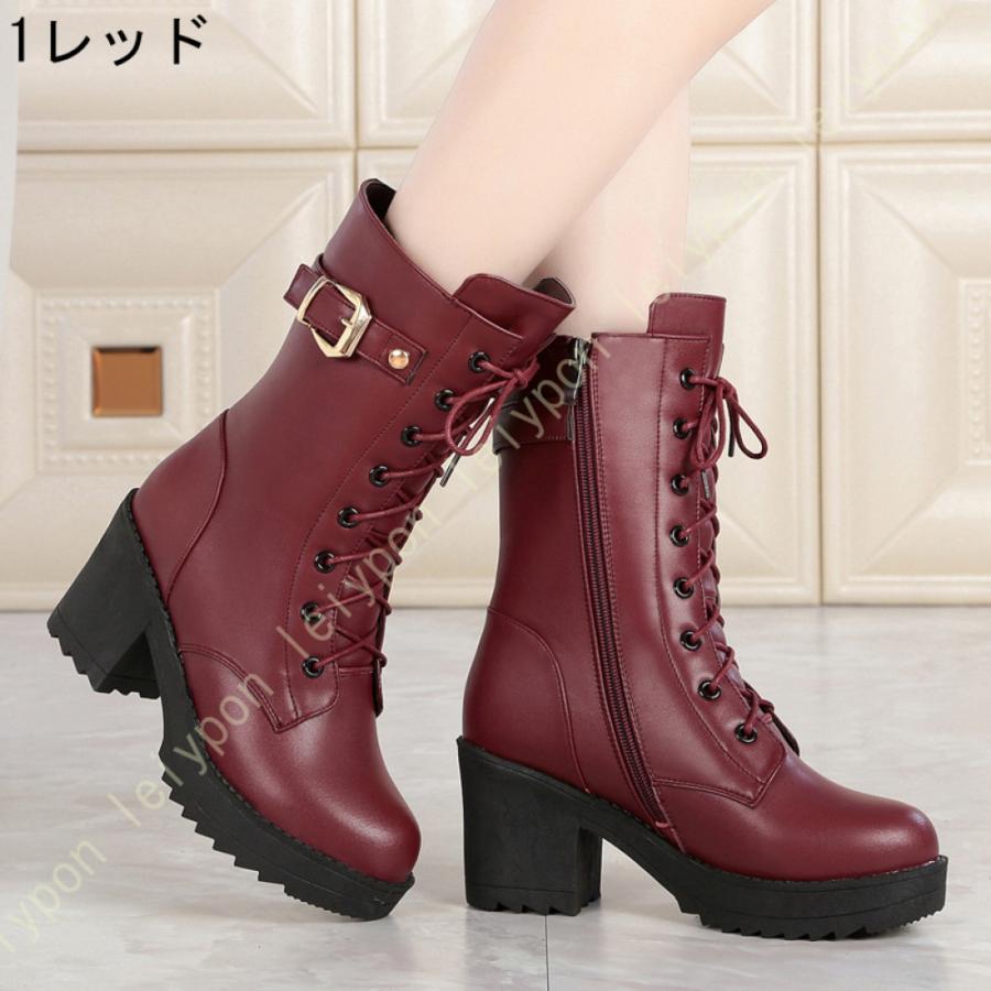 編み上げブーツ ゴスロリ風 チャンキーヒール 厚底 本革 ミドル ブーツ レースアップ ゴシック ロリータ レディース ファスナー付き ファッション ストーム : leiypon - 通販 ...