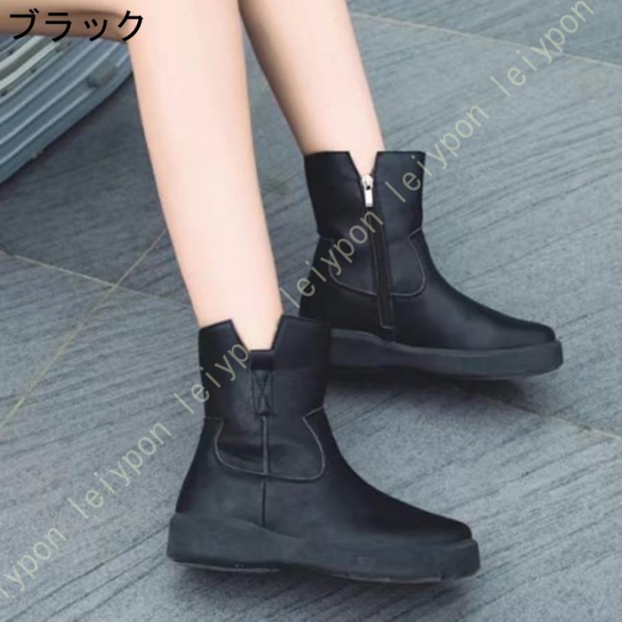 エンジニアブーツ レディース サイドジップ ショート 防滑 ぺたんこ スムース ラウンドトゥ フラット 黒 疲れない ミドル ショート丈 くしゅくしゅ フラット : ane-ryk ...
