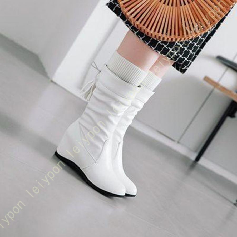 レディース ロングブーツ 本革調 ラウンドトゥ メリヤス ウェッジヒール エンジニアブーツ フリンジ 裏起毛 くしゅくしゅ 6.5cm シークレットシューズ 長靴 :ane-ryk ...