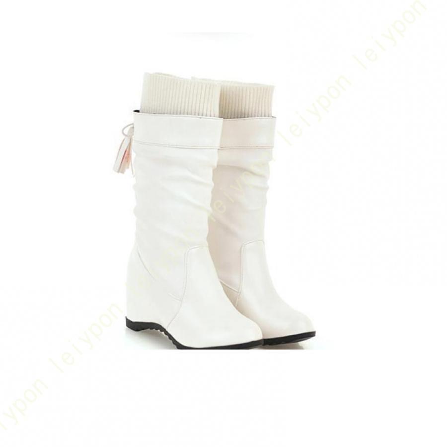 レディース ロングブーツ 本革調 ラウンドトゥ メリヤス ウェッジヒール エンジニアブーツ フリンジ 裏起毛 くしゅくしゅ 6.5cm シークレットシューズ 長靴 :ane-ryk ...