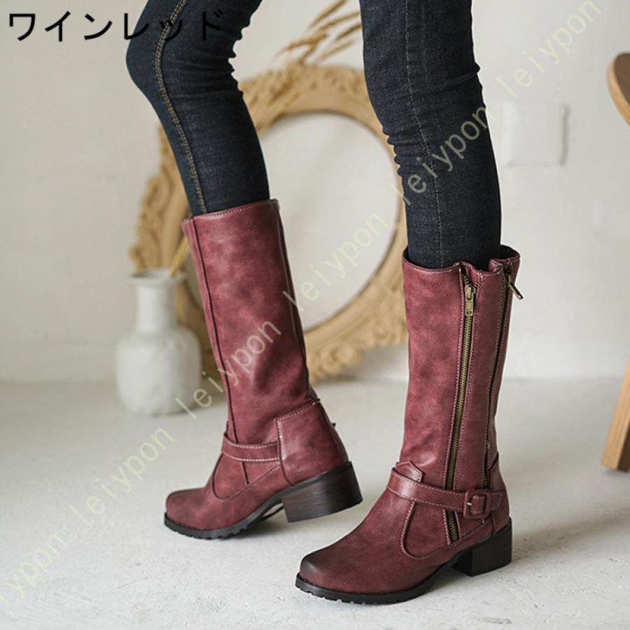 ロングブーツ レディース ジョッキー 本革調 高筒靴 ロングバレル サイドジップ ローヒール 秋冬 ベルトバックル 大きめ ラウンドトゥ 太めヒール 防滑 通勤 : leiypon - 通販 ...