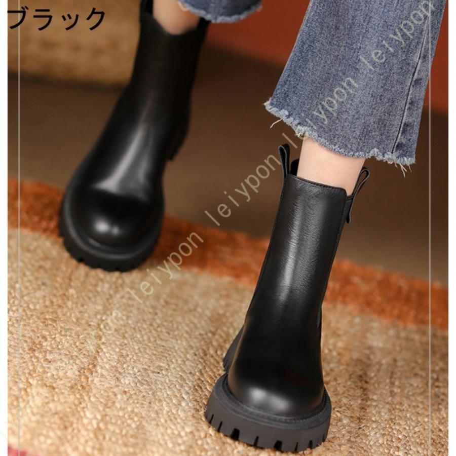 本革サイドゴアブーツサイドゴアショートブーツ 厚底 レディースレインブーツ靴ミドル丈チェルシーブーツベルト飾り ストレッチブーツ 歩きやすいローヒール : leiypon - 通販 ...
