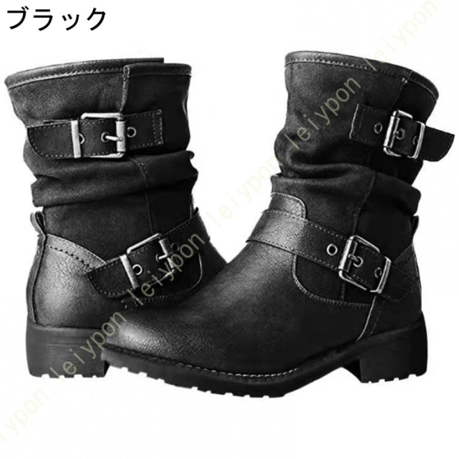 ブーツ レディース エンジニアブーツ ショートブーツ ワークブーツ ミドルブーツ くしゅくしゅ ミドル丈 ショートブーツ おしゃれ 美脚 脚長 ローヒール 3cm :ane-ryk ...