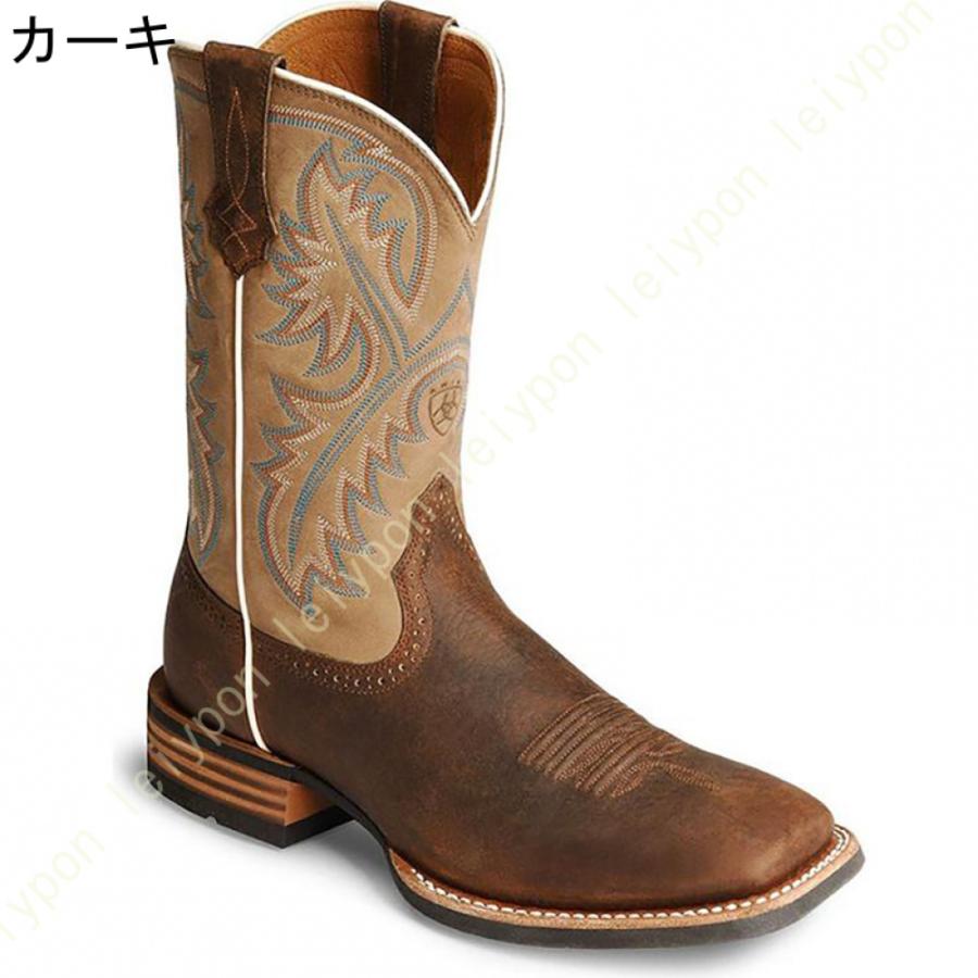 ウエスタンブーツ ウエスタン カントリーダンス カウボーイ 刺繍 ロングブーツ 女性用 本革調 茶色 花柄 ブラウン スクエアトゥ ジョッキーブーツ ローヒール : ane-ryk ...