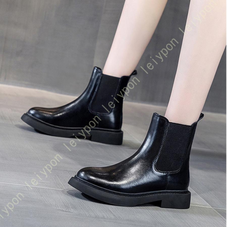 ショートブーツ レディース 厚底 滑らない 歩きやすい サイドゴア ローヒール 本革調 チェルシーブーツ ストレッチブーツ ラウンドトゥ 痛くない 大きいサイズ : ane-ryk ...