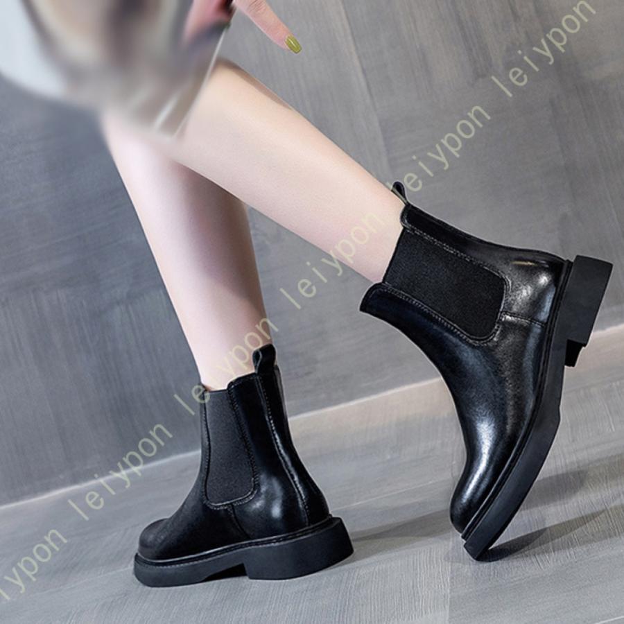 ショートブーツ レディース 厚底 滑らない 歩きやすい サイドゴア ローヒール 本革調 チェルシーブーツ ストレッチブーツ ラウンドトゥ 痛くない 大きいサイズ : ane-ryk ...