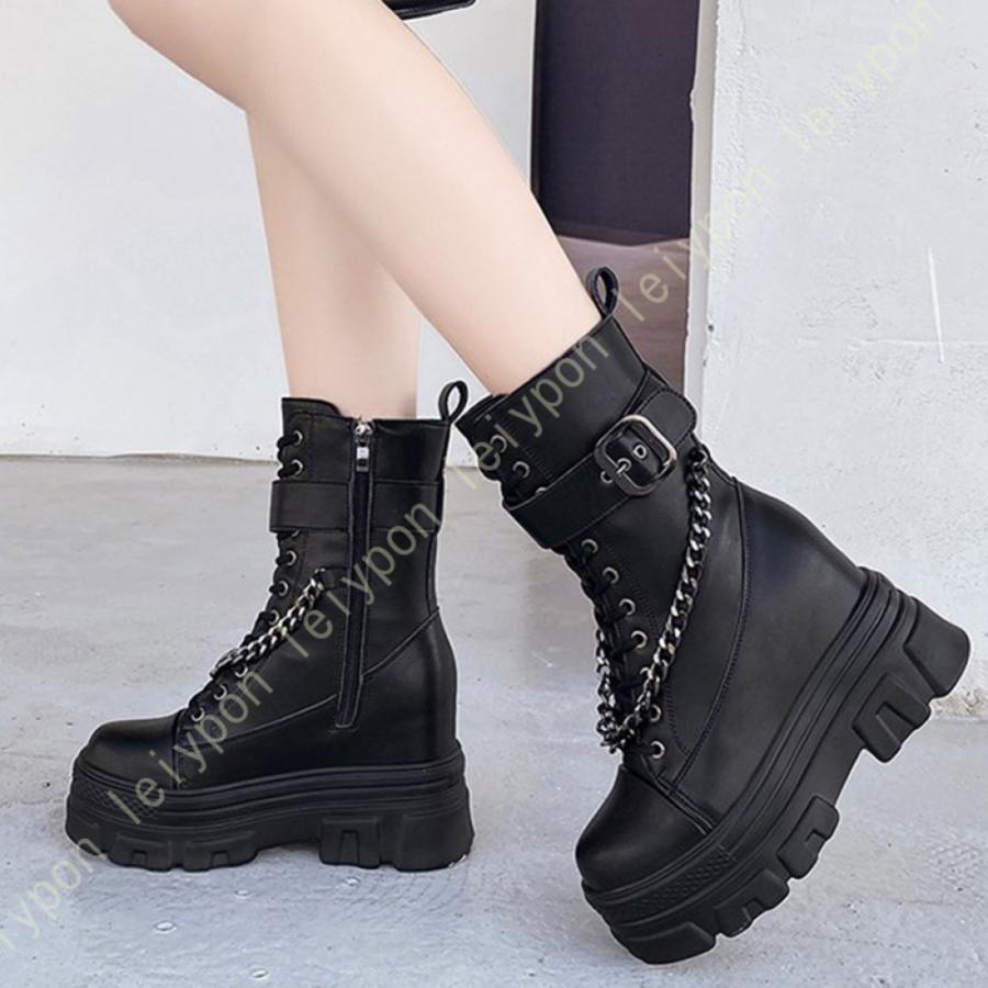 ショートブーツ レディース ブーティ ブーツ ヒール プラットフォーム 厚底 歩きやすい 痛くない 黒 ショートブーツ レディース ブーティ ブーツ サイドジップ :ane-ryk ...