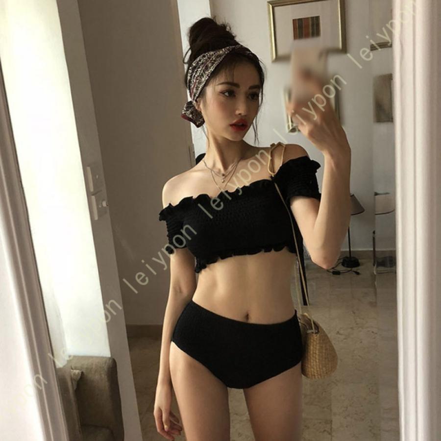 ビキニ 2点セット 水着 レディース おしゃれ かわいい 綺麗 無地 ノンワイ ヤービキニ パッド付き オフショルダー ショーツ ナチュラル 背中がセクシー 海 :bxD-y6c-2CSH47 ...