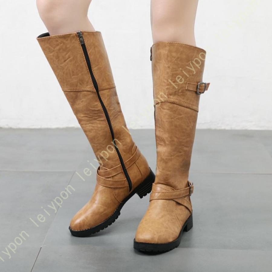 ジョッキーブーツ ニーハイブーツ ダブルベルト ロングブーツ ローヒール ニーハイブーツ 美脚 秋 冬 長ブーツ 長靴 カジュアル ハイヒール 身長UP 太ヒール :c9E-mry ...