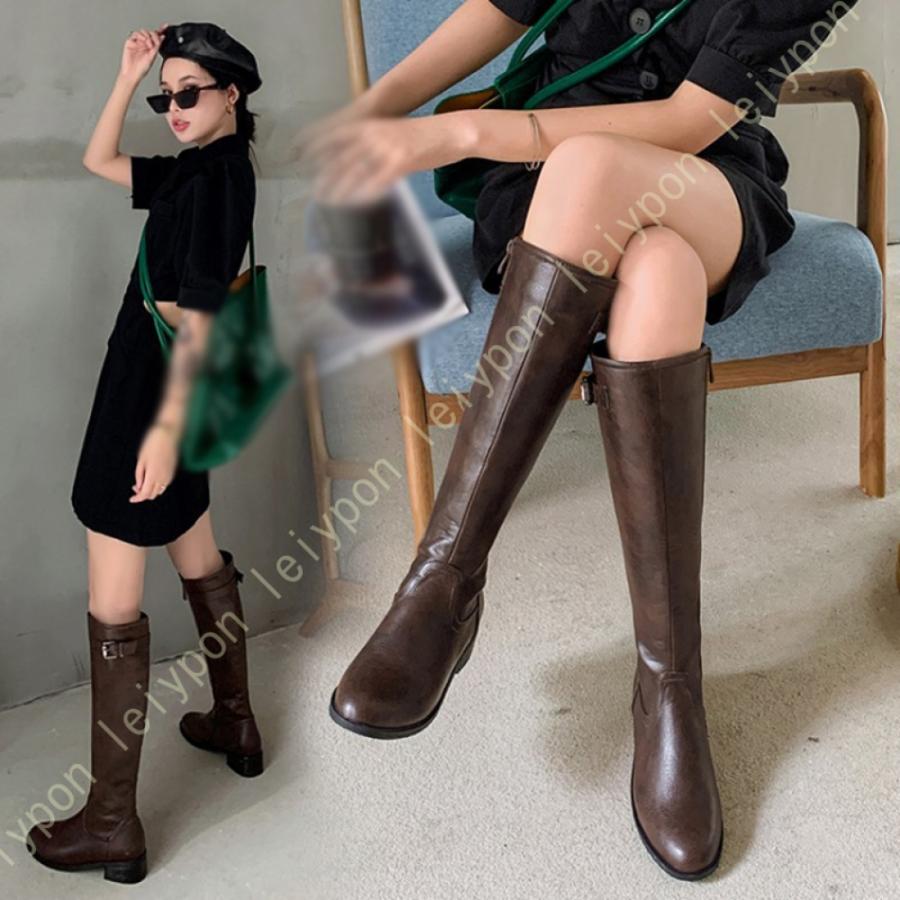 レディース ジョッキーブーツ ロングブーツ ロング丈 靴 ブラック カーキ ブラウン 保温 ウォーム ヒール約4cm : leiypon - 通販 - Yahoo!ショッピング