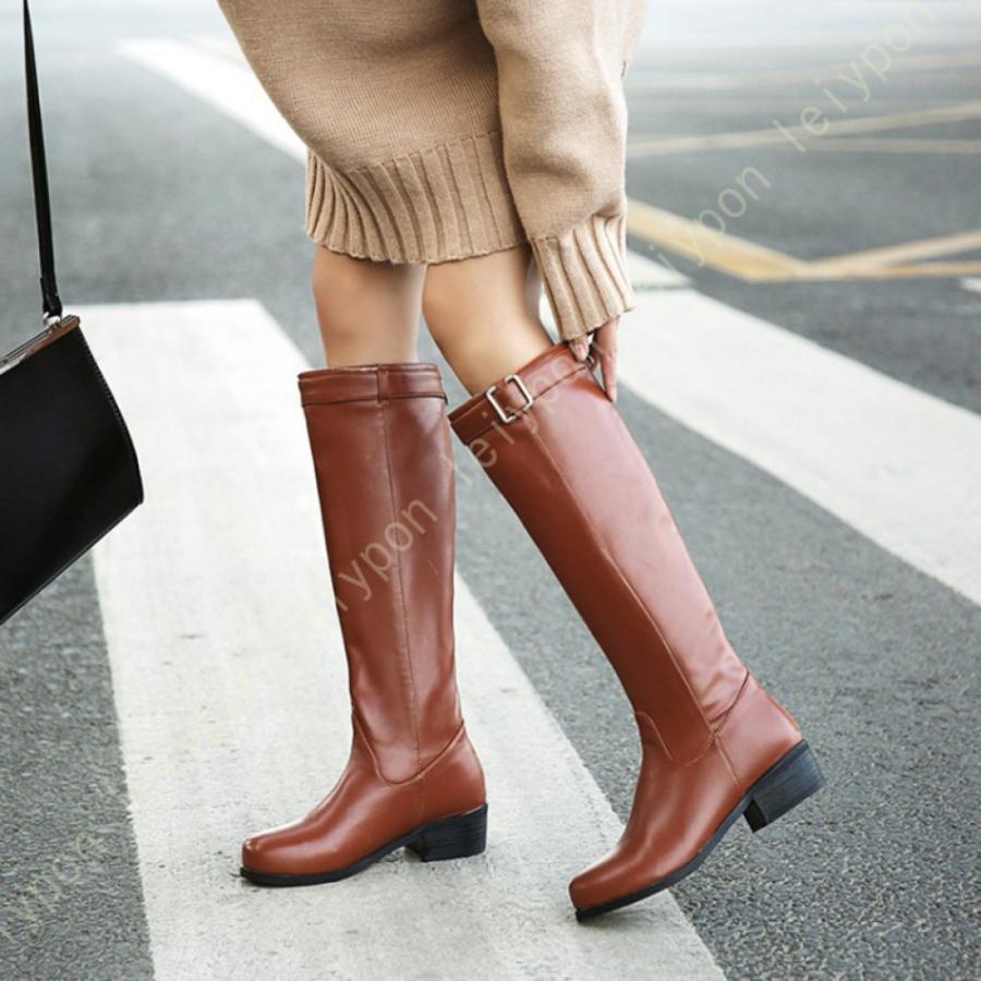 ロングブーツ 本革 ジョッキーブーツ スクエア靴 キレイめ ローヒール サイドジッパー 上品 コーディネート 履きやすい サイドジッパー サイドベルト 美脚 : c9e-mry-hst055 ...