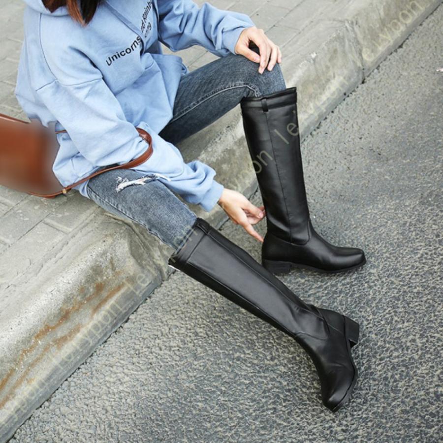 ロングブーツ 本革 ジョッキーブーツ スクエア靴 キレイめ ローヒール サイドジッパー 上品 コーディネート 履きやすい サイドジッパー サイドベルト 美脚 : c9e-mry-hst055 ...