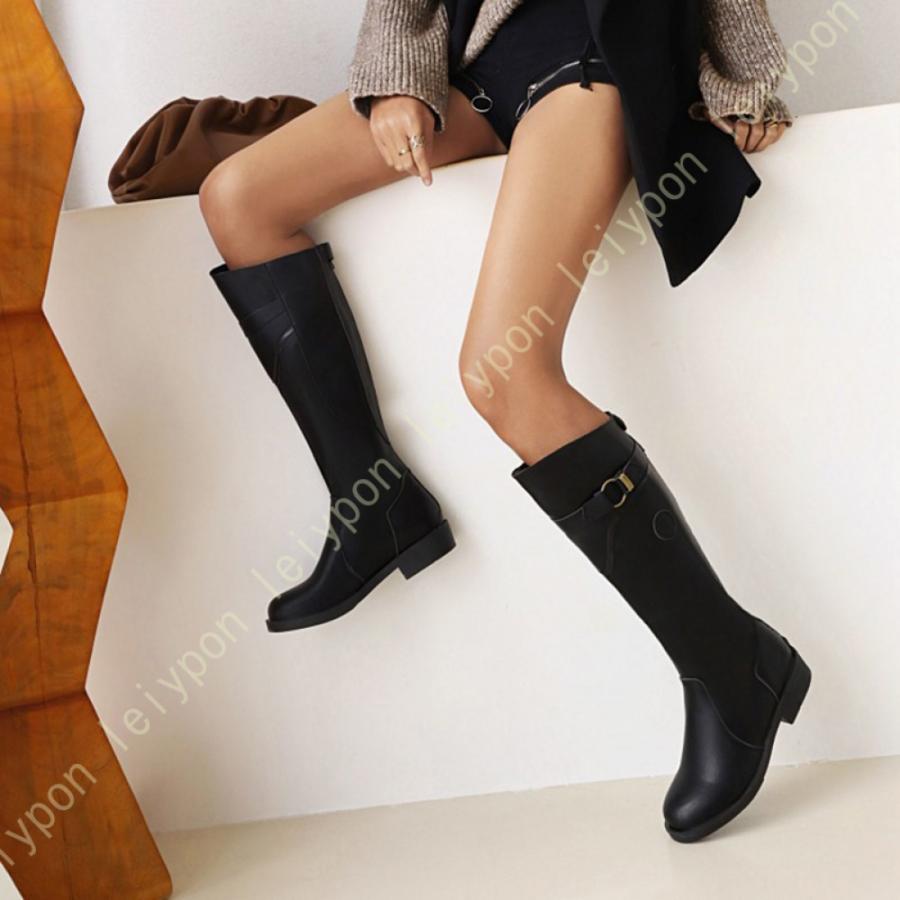 ロングブーツ ジョッキーブーツ 細いブーツ 細身 キレイ系 美脚ブーツ 歩きやすい レディース 黒 履きやすい かわいい ロングブーツ ラウンドトゥ カーキ 黒 :c9E-mry-HST081 ...