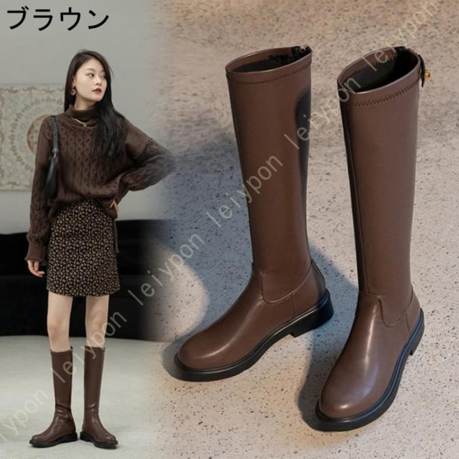 チャンキーヒール ジョッキーブーツ ロングブーツ 長靴 レディース バックジッパー ジッパー付き 美脚 脚長効果 太ヒール 3cm 甲高 痛くない 疲れにくい 防寒 :c9E-mry ...