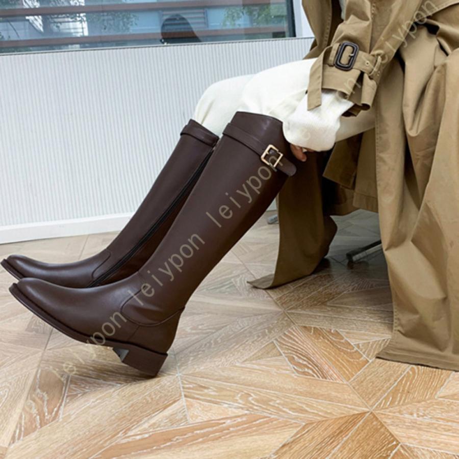 ロングブーツ ジョッキーブーツ レディース ブーツ 幅広 甲高 3.5cm ローヒール 歩きやすい 疲れない ゆったり ふくらはぎ おしゃれ ぺたんこ 黒 ブラック 靴 : leiypon ...