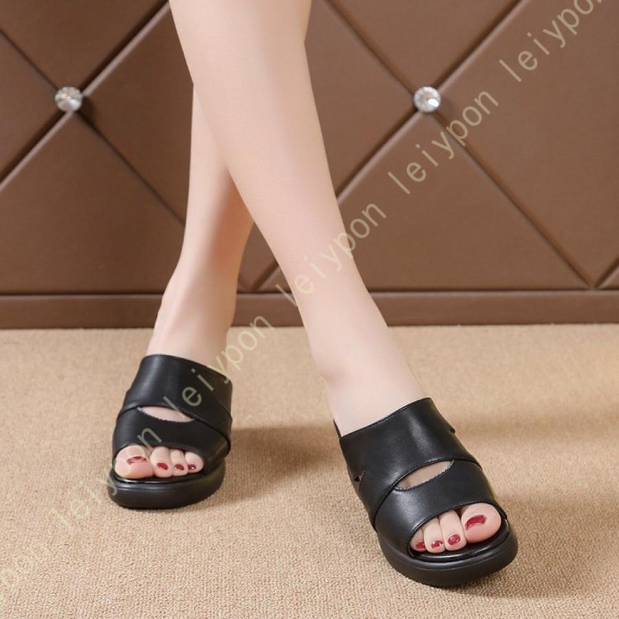 ミュールサンダル 厚底 本革 オフィス ダブルベルト 約6cm ウェッジソール レディース SLLサイズ 対応 オープントゥ ミュール 歩きやすい : leiypon - 通販 - Yahoo ...