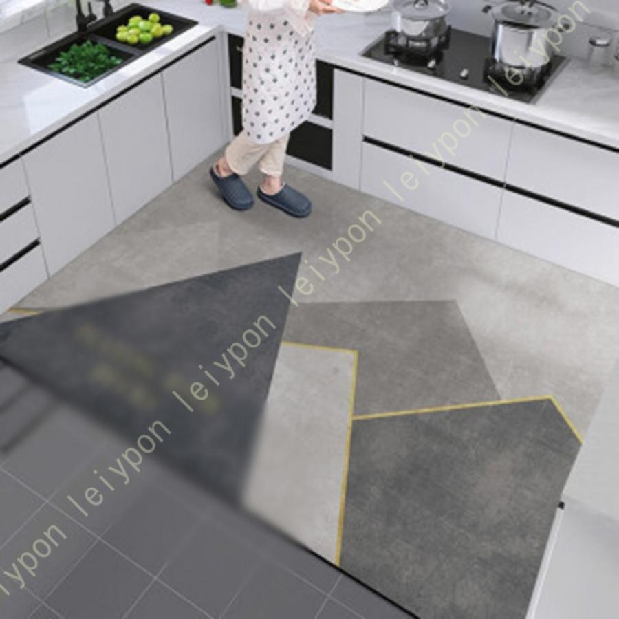 キッチンマット 拭ける 台所マット 玄関 フロアマット 撥水 床保護 滑り止めテープ付 日本製 PVC ジオメトリックデザイン ノンスリップ 撥水性 汚れにくい : fhb-jrt ...