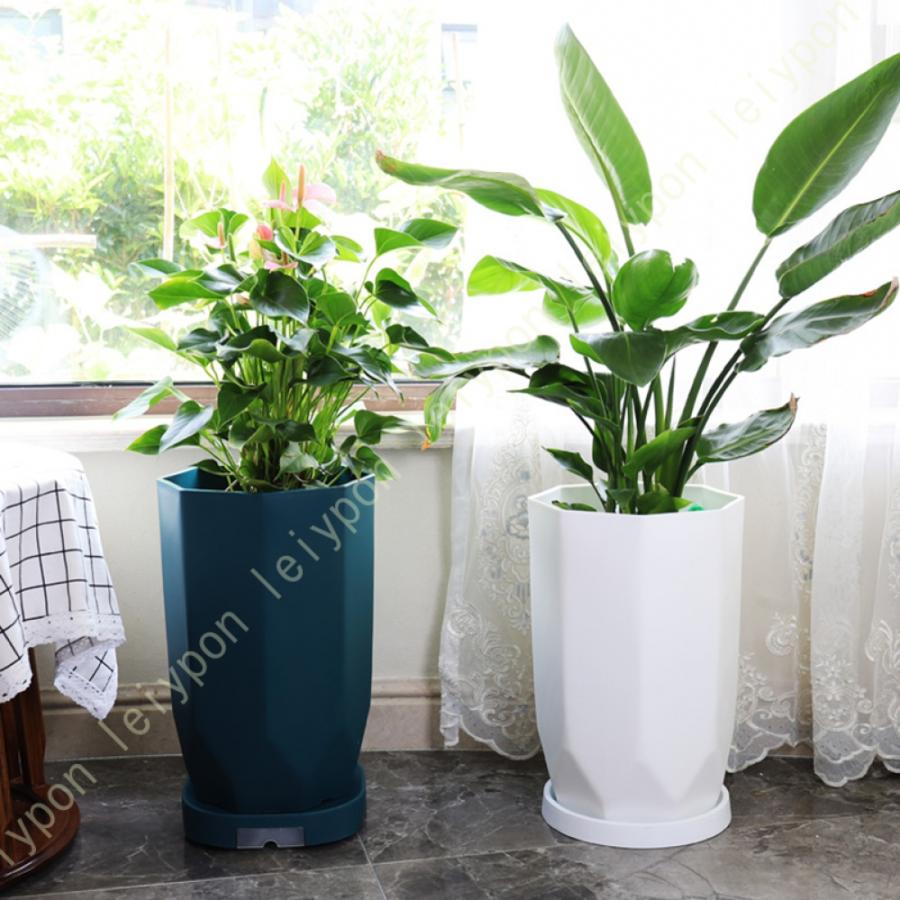 プランター 植木鉢 樹脂製 シンプル 北欧 ガーデンポット 排水穴付き モダン 通気性 移動受皿付き 丸形 大口径 園芸 大型 ワークショップ バルコニー :g03-qcn-0JNRUF ...