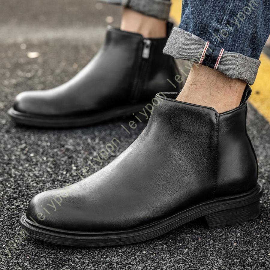 ブーツ チャッカブーツ ショートブーツ メンズ 牛革/本革 ショート丈 サイドジップ カジュアル ビジネス ハイカット ロングノーズ プレーントゥ 滑り止め 春 : leiypon - 通販 ...