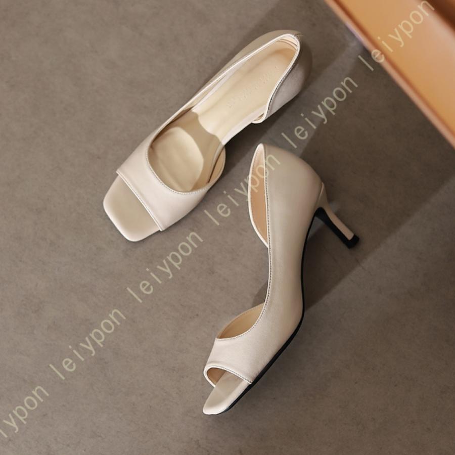 サンダル オープントゥ レザー 美脚 レディース サイドオープン ピンヒール 安定感 6cmヒール パンプス ハイヒール 細ヒール 可愛い 柔らかい おしゃれ : leiypon - 通販 ...