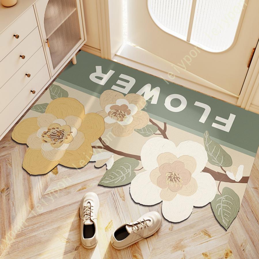 花柄 玄関マット 室内 PVC ビニール おしゃれ ラグ カーペット エントランスマット 屋外マット シンプル 泥落としマット 拭ける 撥水 インテリアマット : leiypon - 通販 ...