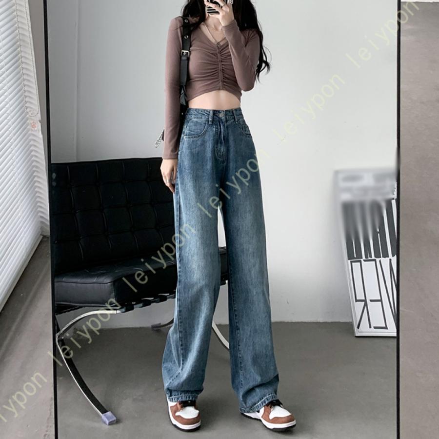 ハイウエスト デニムパンツ ワイドパンツ ストレートパンツ ロング レディース ストレート ジーンズ ゆるい ズボン 大きいサイズ : leiypon - 通販 - Yahoo!ショッピング