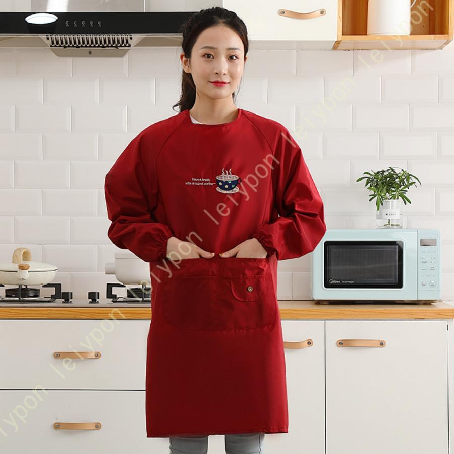 割烹着 おしゃれ 防水 かわいい エプロン レディース 女性 柄 かぶる かっぽう着 保育士 長袖 撥水 袖付き シンプル 給食 袖リブ 後ろ開き 体型カバー 大人用 : sdy-9zn ...