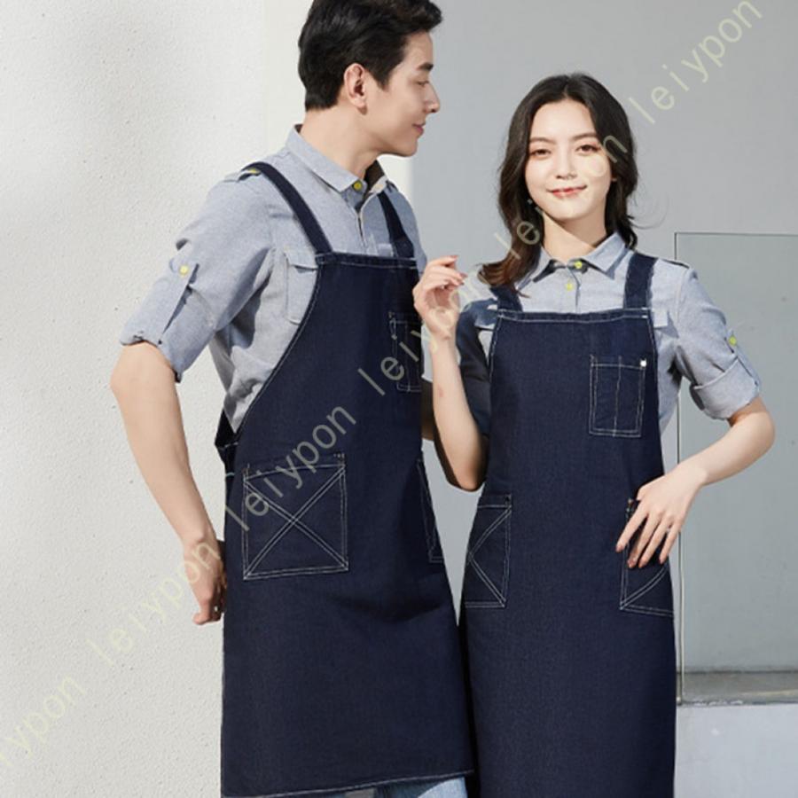 JCHJ デニム エプロン ジーンズ H型 肩掛け シンプル 女性用 男性用 メンズ レデイース カフェエプロン 無地 おしゃれ 大容量ポケット 汚れにくい シワ防止 : sdy-9zn ...