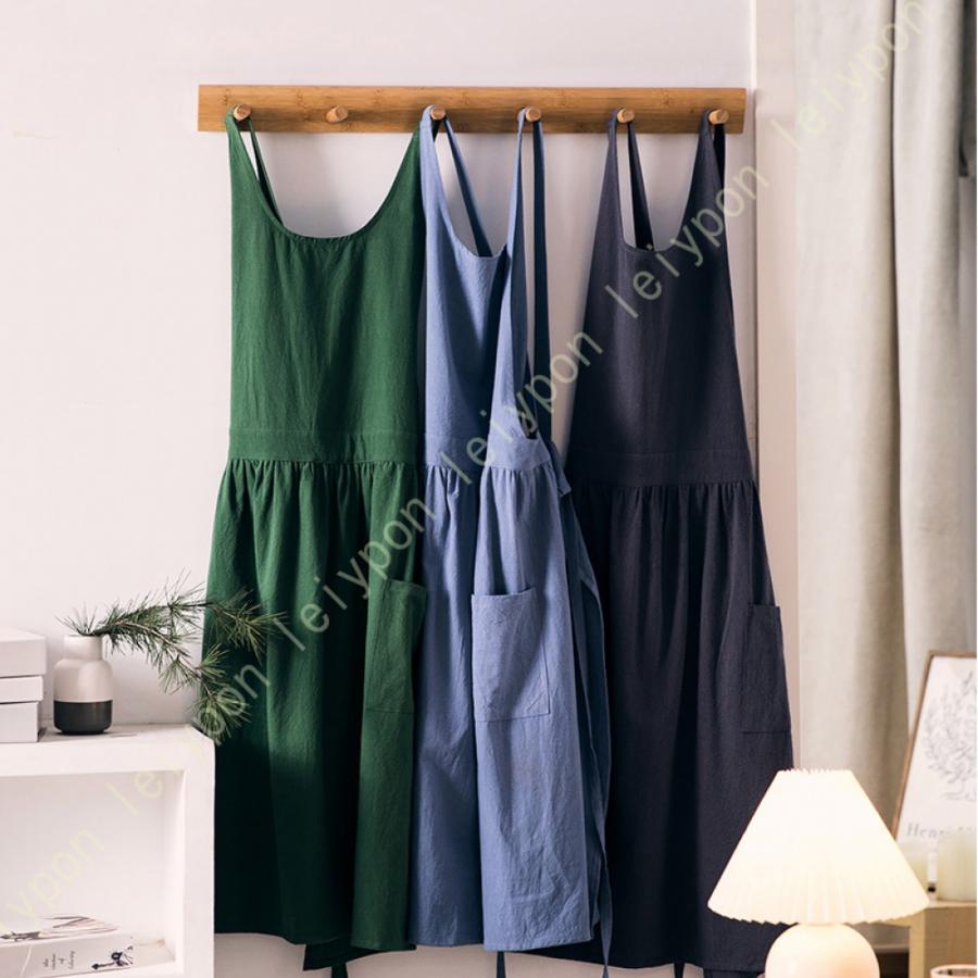 エプロン レディース かわいい お尻が隠れる ベストエプロン ロング丈 花柄 無地 北欧風 ポケット付き ワンピース風 ゆったり シンプル 大きいサイズ 綿100％ : sdy-9zn ...