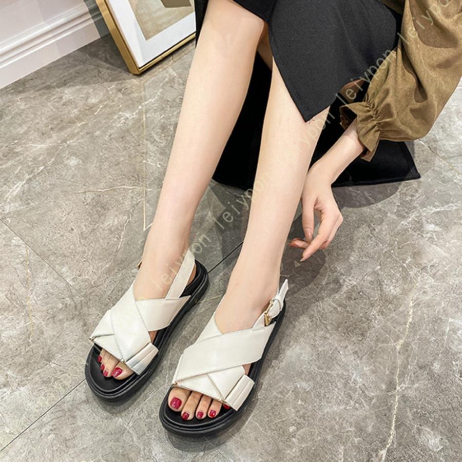 レディース 厚底 ストラップ ミュール サンダル 走れるサンダル 軽量 ウェッジソール サンダル 歩きやすい 春 夏 革 レトロ カジュアル クッション 柔らかい :soL-j18 ...