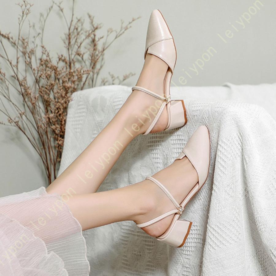 ミュール サンダル ストラップ付き ポインテッドトゥ 合皮 4cmヒール きれいめ リボン バックレスパンプス ノンスリップ ローヒール レディース 歩きやすい : leiypon - 通販 ...