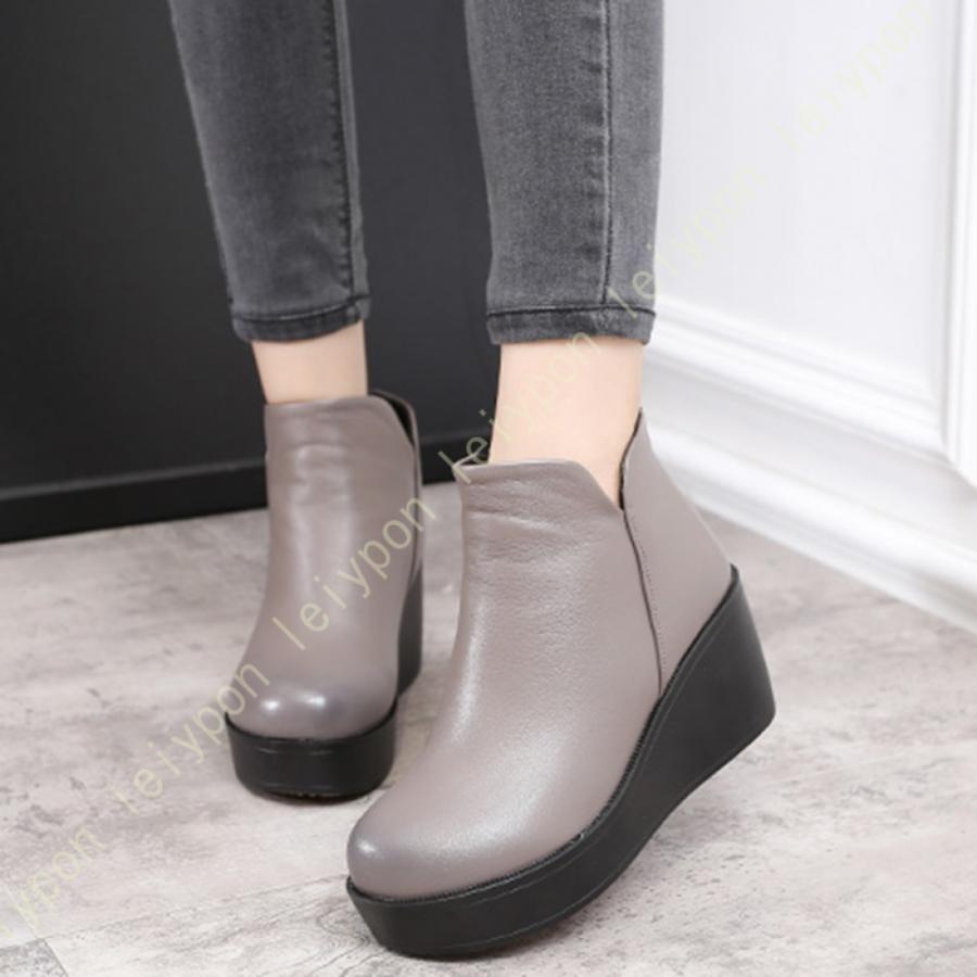 レディース ブーツ 牛革 厚底 身長アップ ウェッジブーツ アンクルブーツ ショート丈 ラウンドトゥ ウェッジヒール 美脚 おしゃれ シンプル カジュアル :u2a-qoa-XOF3PB ...