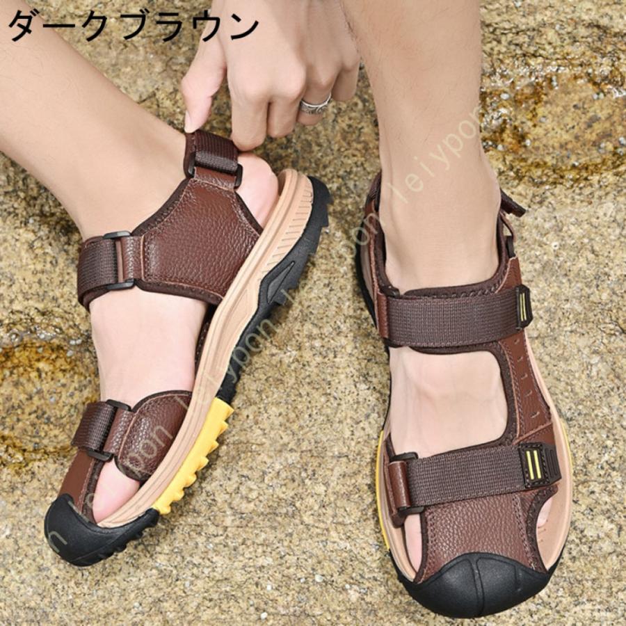 スポーツサンダル メンズ アウトドアサンダル 本革 厚底 つま先保護 メンズサンダル マジックテープ 履きやすい コンフォート ビーチサンダル カジュアル : leiypon - 通販 ...