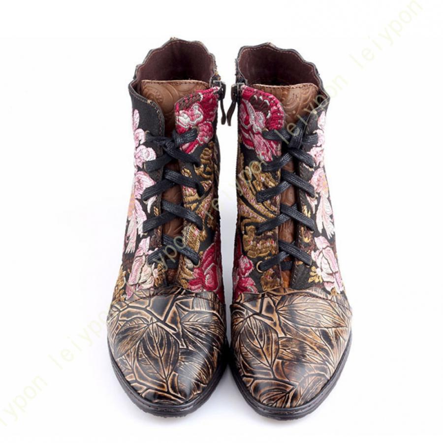 エスニック ウエスタンブーツ レディース 民族風 本革 花柄 ショートブーツ 大きいサイズ 歩きやすい 履き心地 ブーツ ウェスタンブーツ レースアップ : leiypon - 通販 ...