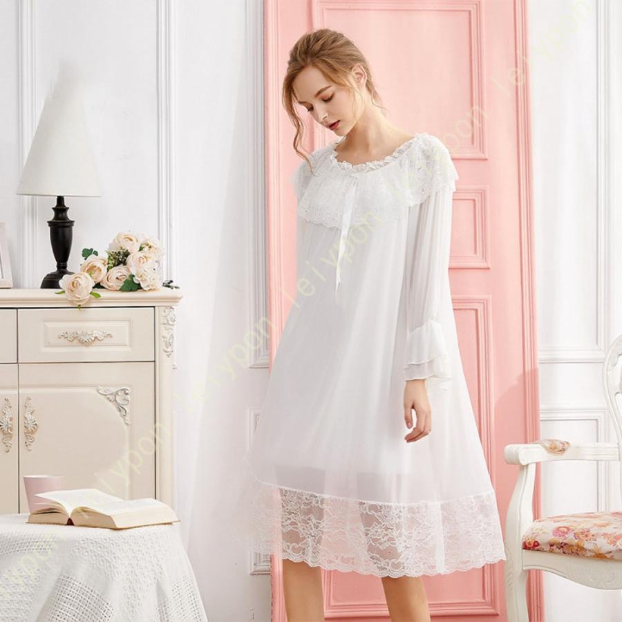 ネグリジェ ロング 姫 ワンピース パジャマ レディース ナイトドレス 春 夏 長袖 かわいい ルームウエア 可愛い おしゃれ 部屋着 寝間着 シースルー : yrc-o77-som56d ...