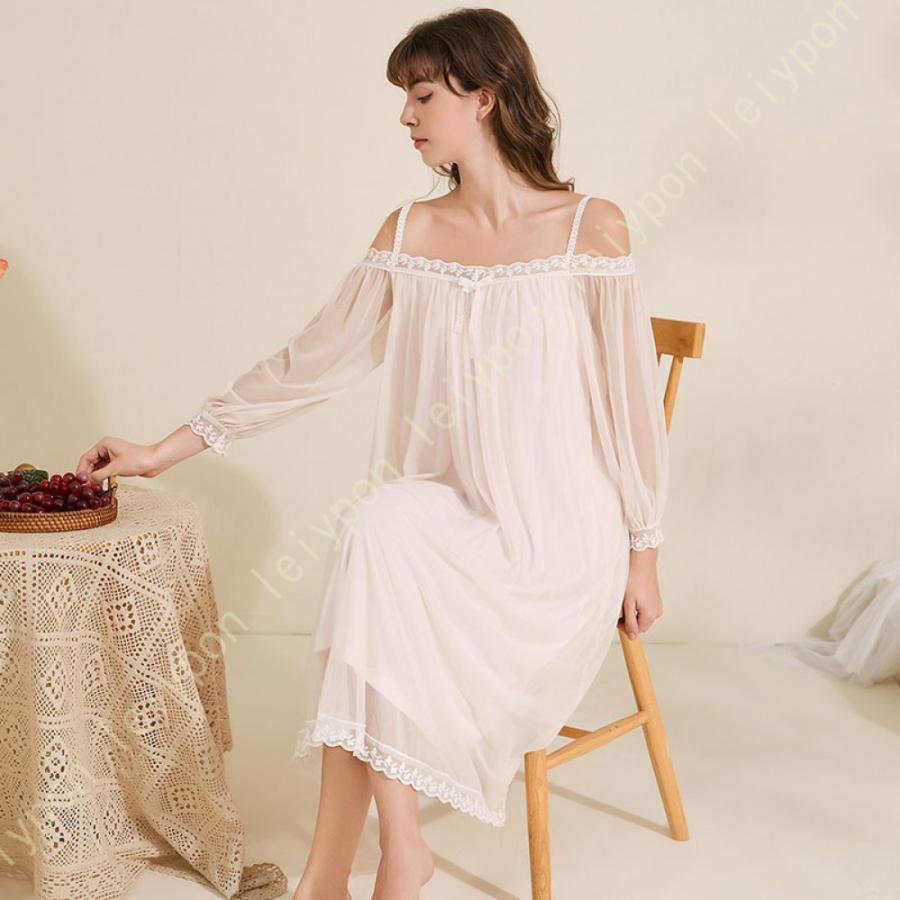 レディース ネグリジェ パジャマ 肩出し ルームワンピース ルームウェア ワンピース ナイトドレス 部屋着 寝間着 ホームウェア スリップウェア お姫様 レース :yrc-o77-SOM5WA ...