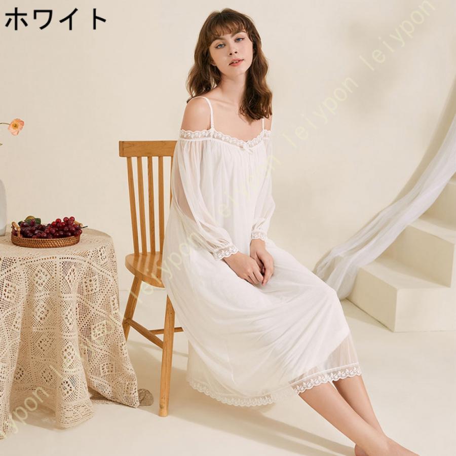 レディース ネグリジェ パジャマ 肩出し ルームワンピース ルームウェア ワンピース ナイトドレス 部屋着 寝間着 ホームウェア スリップウェア お姫様 レース :yrc-o77-SOM5WA ...