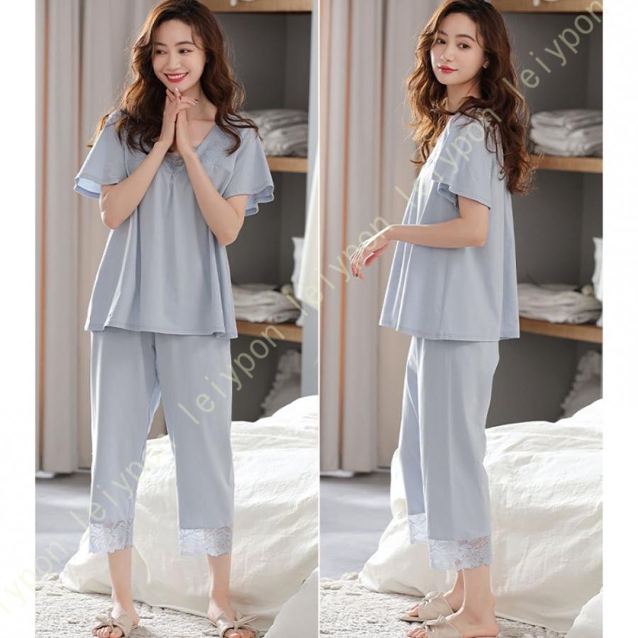 パジャマ レディース レース柄 夏 半袖 綿 可愛い Tシャツ ルームウェア 上下セット 薄手 吸汗 通気 ハーフパンツ 吸水速乾 肌にやさしい : yrc-o77-somana ...