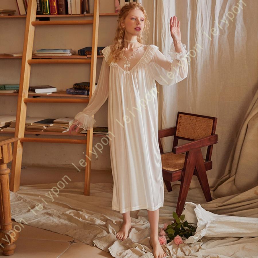 ネグリジェ レディース ルームワンピース パジャマ 姫系 レース フリル ルームウェア ロングネグリジェ ルームワンピ お寝巻き ロング丈 春夏秋 お姫様気分に :yrc-o77-SOMNN5 ...