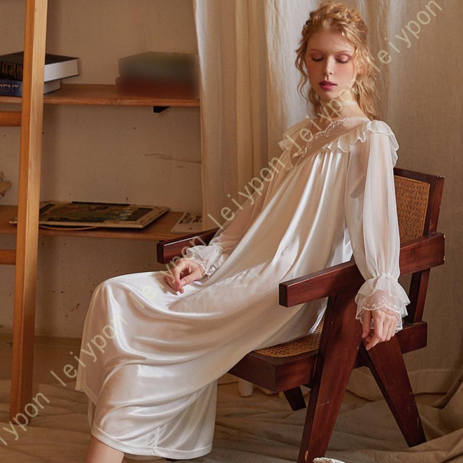 ネグリジェ レディース ルームワンピース パジャマ 姫系 レース フリル ルームウェア ロングネグリジェ ルームワンピ お寝巻き ロング丈 春夏秋 お姫様気分に :yrc-o77-SOMNN5 ...