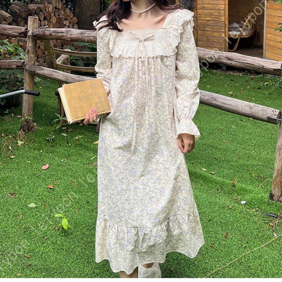 ルームワンピース ネグリジェ パジャマ 姫系 春秋 ロング丈 ナイトウェア レディース ワンピース お姫様気分に 可愛い 花柄 長袖 ルームウェア ゆったり : yrc-o77-somuau ...