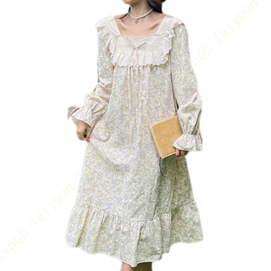 ルームワンピース ネグリジェ パジャマ 姫系 春秋 ロング丈 ナイトウェア レディース ワンピース お姫様気分に 可愛い 花柄 長袖 ルームウェア ゆったり : yrc-o77-somuau ...