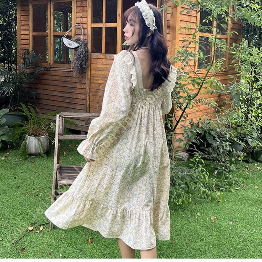 ルームワンピース ネグリジェ パジャマ 姫系 春秋 ロング丈 ナイトウェア レディース ワンピース お姫様気分に 可愛い 花柄 長袖 ルームウェア ゆったり : yrc-o77-somuau ...