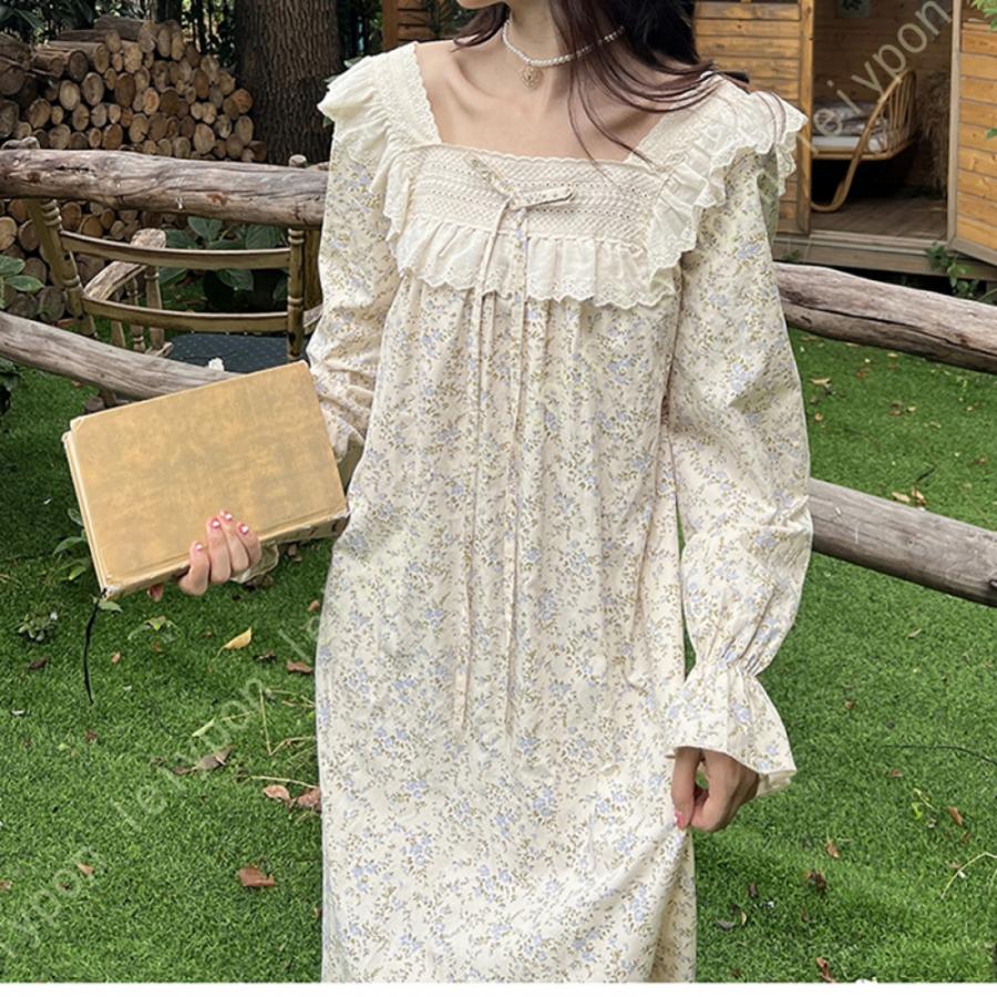 ルームワンピース ネグリジェ パジャマ 姫系 春秋 ロング丈 ナイトウェア レディース ワンピース お姫様気分に 可愛い 花柄 長袖 ルームウェア ゆったり : yrc-o77-somuau ...
