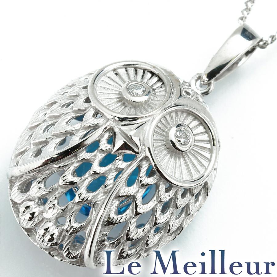 フクロウモチーフペンダントネックレス ブルートパーズ 3.47ct ダイヤモンド K18 中古 プレラブド 返品OK : Le meilleur ルメイユ - 通販 - Yahoo!ショッピング